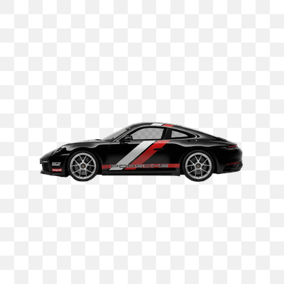 Sleek Black Porsche 911 with Red and White Racing Stripes | SimilarPNG